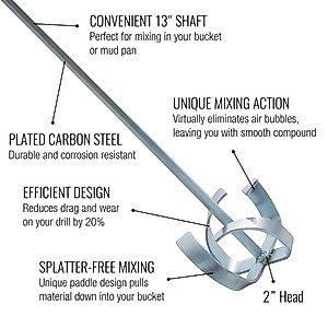 13" Paint & Drywall Mud Mixer - LEVEL5 | 13" Shaft, 2" Head | Pro-Grade | in-Hand Drill Attachment Paddle | 5-293