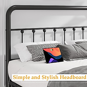Fluest Queen Bed Frame with Headboard & Footboard, Bed Frame with Charging Station & LED, Metal Platform, Under Bed Storage, No Box Spring Needed, Noise Free, Easy Assembly, Black