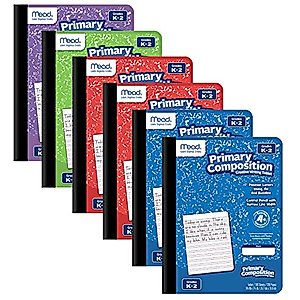 Mead Primary Composition Notebook K-2, 6 Pack Primary Ruled Composition Book, Color May Vary, Grades K-2 Writing Dotted Lined Notebook, 100 Sheets (200 Pages) 489902ELG