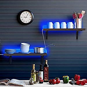 Lexenic Solid Wood Floating Shelves with RGB LED Light for Home Decor,Wall Shelves with RGB Back Lighting,17 Inch Long,Hanging Wall Shelves for Wall Decor, Bedroom, Living Room, Bathroom 2 Pack