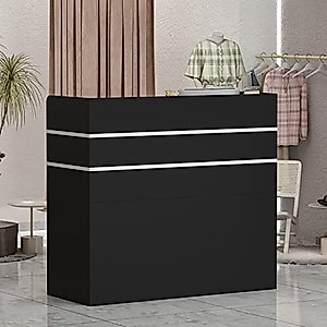 AGOTENI Reception Desk Reception Stations with Open Shelf & Drawers, Wooden Counter Desk with Lockable Drawer for Office Reception Room (Black)