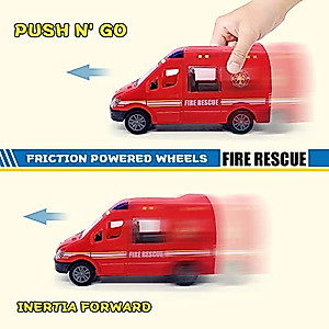 Wikineon Garbage Truck, Police Car Ambulance Toy, Toy Food Truck, Kids Toys Cars,Toddler Toys, Green Toys as your little One's Garbage Truck Toys Police Car Toy Food Van Collection Age 3+, Red Color