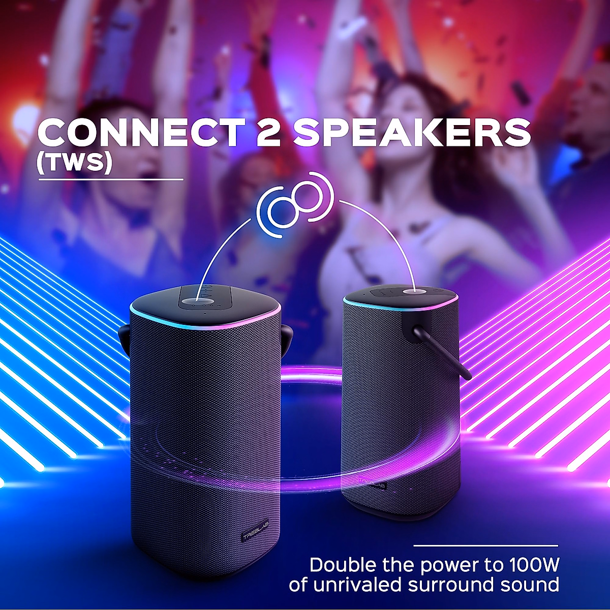 TREBLAB HD-Force - Loud Bluetooth Speaker - 50W Stereo Sound w/Bass, 25H Battery, IPX6 Waterproof, TWS Mode - Wireless Speaker w/Powerbank - Graphite (Renewed)