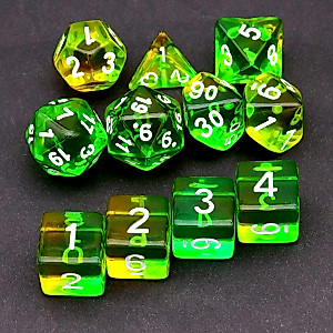 Haxtec 11PCS DND Dice Set Polyhedral D&D Dice for RPGs-Translucent Yellow Green Elvish Dice