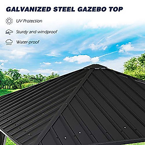 Peak Home Furnishings 10Ft x 10Ft Patio Hardtop Gazebo Outdoor Aluminum Pergola with Galvanized Steel Roof Canopy, Polyester Curtain and Mosquito Net