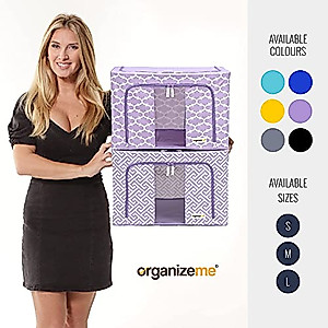 Foldable Clothes Storage Bag Organizer Pop Up Bins Strong Handle Quality Fabric for Collapsible Closet Boxes 4 Pack (Large) (Lavender)