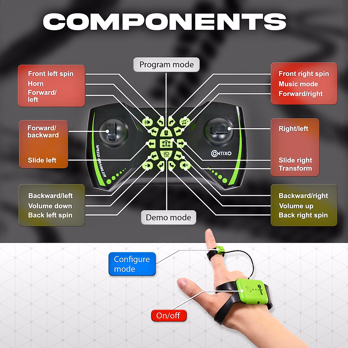 Contixo SC1 All Terrain Speed Crawler RC Stunt Car, 4WD 2.4GHz Remote Control Car, Gesture Sensor Toy Cars, Double Sided Rotating 360° Flip Offroad Vehicle with Lights Music, Kids Toy Cars, Green