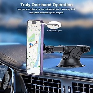 OHLPRO for Magsafe Car Mount Charger, Magnetic Wireless Car Charger for iPhone 15/14/13/12 Series, Adjustable Telescopic Arm Car Phone Holder for Windshield/Dashboard/Vents