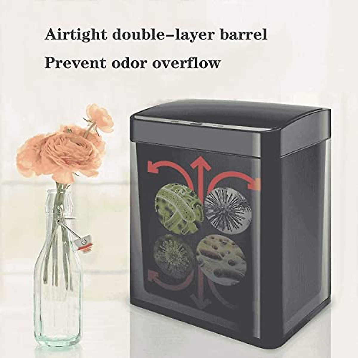 YIRENZUI 12 Liter Intelligent Trash Can Smart Sensor Recharge Dustbin Automatic Sensor Electric Waste Bin Home Rubbish Can for Bathroom Kitchen Garbage Ideal opening speed, away from bacteria and viru