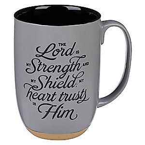 Christian Art Gifts Large Ceramic Coffee & Tea Scripture Mug for Men: Lord is My Strength - Ps. 28:7 Inspirational Bible Verse, Microwave/Dishwasher Safe Lead-Free Cup w/Clay Base, Gray/Black, 15 oz.