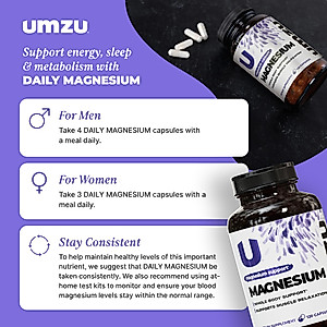 UMZU Daily Magnesium | Potent Bioavailable Magnesium Complex for Healthy Metabolism, Sustained Energy, Exercise Performance & Sleep Support (30 Day Supply | 120 Capsules)