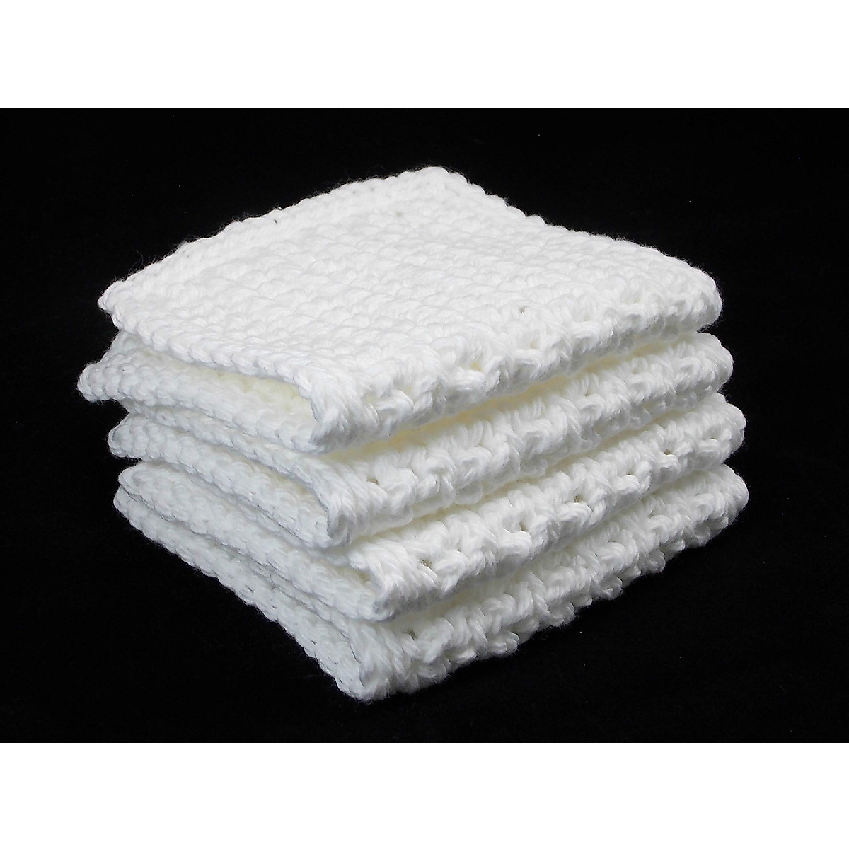 Set of 4 Handmade White 4 inch x 7 inch Rectangular Crochet Cotton Dishcloths