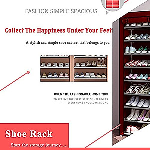 samanoya 10 Tiers Shoe Rack,Large Shoe Storage Organizer Cabinet Tower with Dustproof Cover,Space Saving Non-woven Fabric Stackable Storage Shelf Shoe Rack (Red)