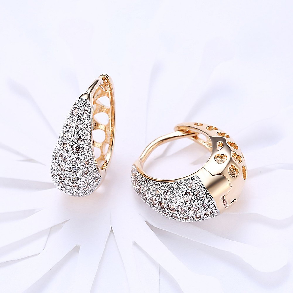 14K Gold Plated CZ Hoop Earrings For Women Men Fashion Cubic Zirconia Earrings 0.7''