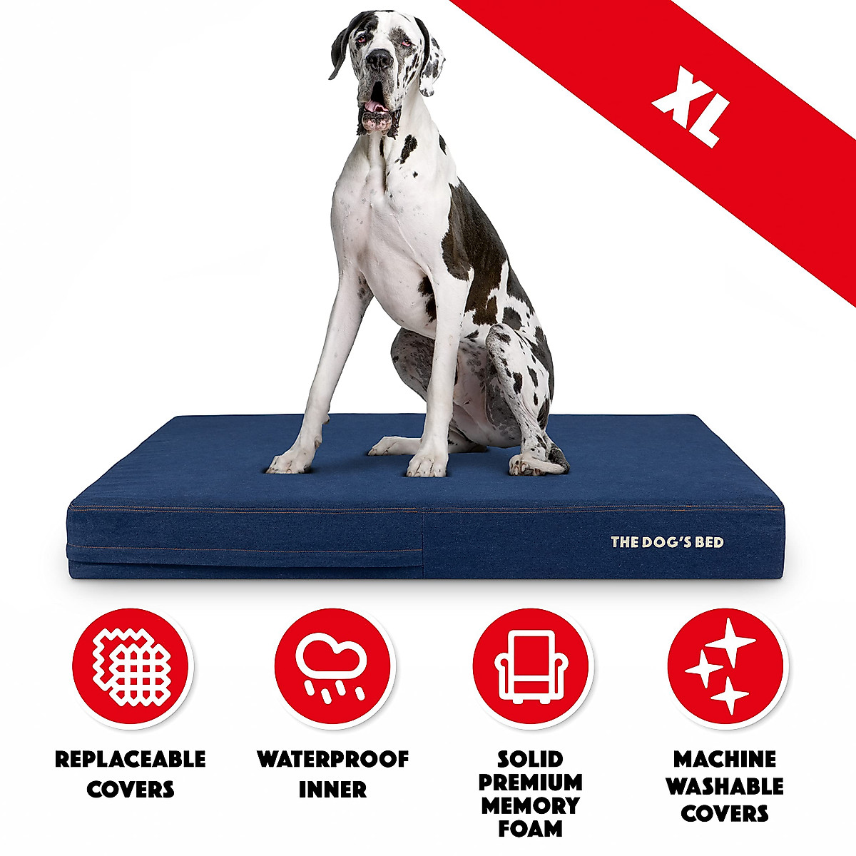 The Dog’s Bed Orthopedic Memory Foam Dog Bed, XXL Blue Denim54x36, Pain Relief for Arthritis, Hip & Elbow Dysplasia, Post Surgery, Lameness, Supportive, Calming, Waterproof Washable Cover