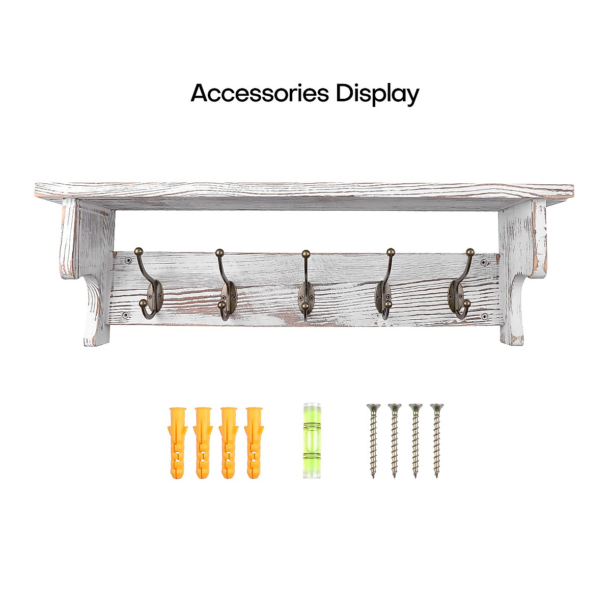 35" Long Coat Rack Wall Mount with Shelf, Rustic Wooden Entryway Shelf with 8 Hanger Hooks, Farmhouse Mounted Pinewood Floating Wall Hook Rack Shelf for Kitchen Bathroom Mudroom Laundry, White