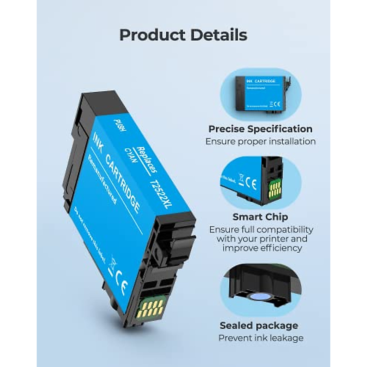 252 Ink Cartridge Replacement for Epson 252XL Ink Cartridges Combo Pack Use to Workforce WF-7110 WF-7720 WF-7710 WF-3620 WF-3640 5 Pack Remanufactured
