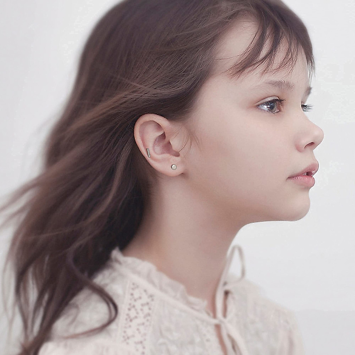 Hayoso 6 Pairs Sterling Silver Stud Earrings Hypoallergenic Earrings Stud Bar Circle CZ Stud Earrings Tiny Stud Earrings Set 14K Gold Plated Cartilage Earrings Studs for Women, White Gold Plated,