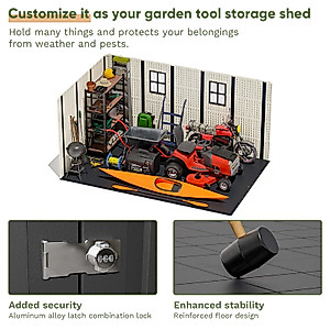 VICTONE Plastic Outdoor Storage Shed 8 x 12 FT with Floor, Resin Tool Shed with Two Windows and Lockable Door for Garden, Backyard, Easy to Install in Gray and White (Kick-it Shed)