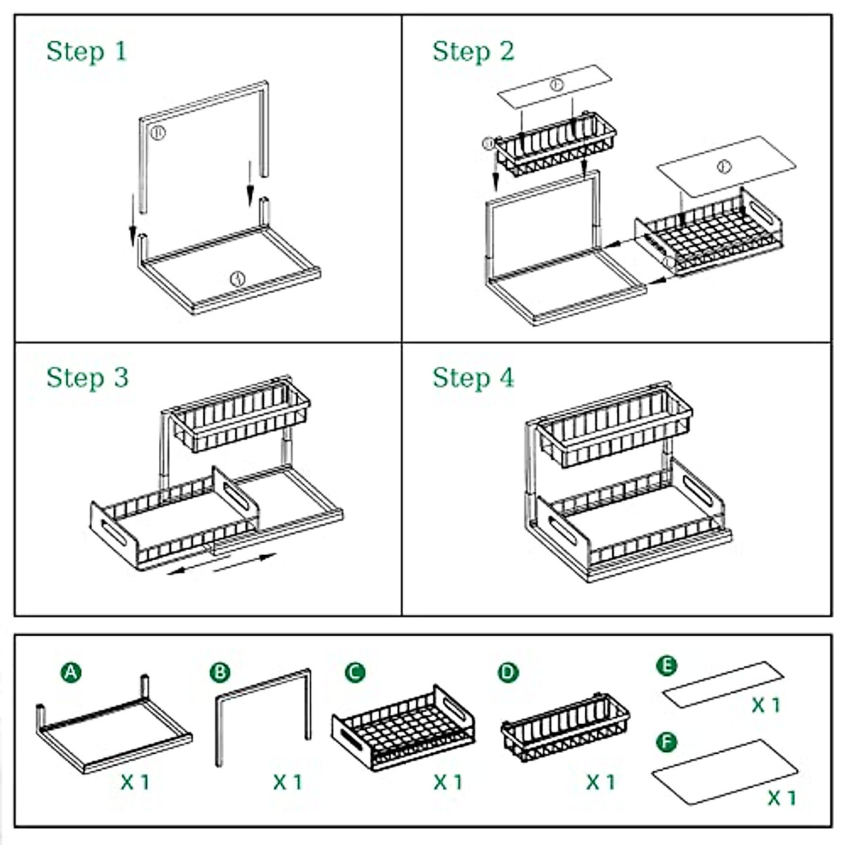 Under Sink Organizer, 2-Tier Pull Out Cabinet Organizer Slide Out Sliding Shelf Under Cabinet Storage Multi-Use for Under Kitchen Bathroom Sink Organizers and Storage
