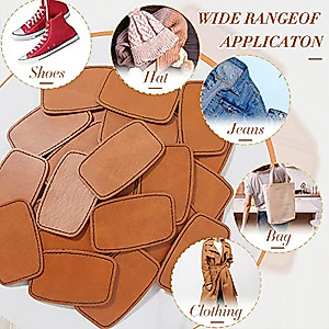 60 Pcs Blank Leatherette Hat Patches with Adhesive Rustic Leatherette Rounded Rectangle Patch Faux Leather Patches for Hats Costumes Fabric Repair Sew Laser Supplies, 3 x 2 Inches (Khaki)