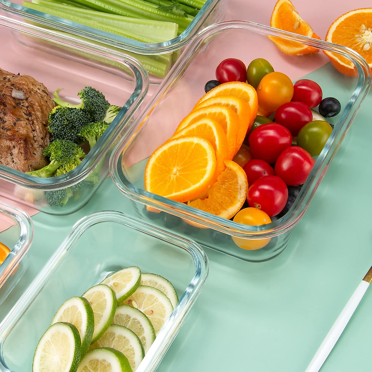 FAWLES 12 Pack Glass Meal Prep Containers with Airtight Lids, Leak-Proof Food Storage Containers, Dishwasher/Microwave/Oven/Freezer Safe Glass Containers for Lunch, Leftovers, to Go (Blue)