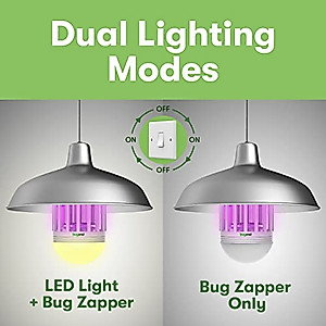 BugMD Zapville - Bug Zapper Indoor UV and LED Light Bulb, Portable Bug Zapper, Attracts Mosquitos Insects Bugs, Pest Control for Patios Porches Garage Shed for E27/E26 Base