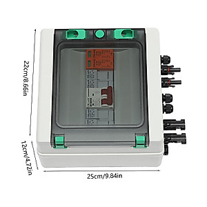 PV Combiner Box, 2 String Solar Combiner Box with 32A Current Fuse, Surge Protective Device Air Circuit Breaker for On/Off Grid Solar Panel System