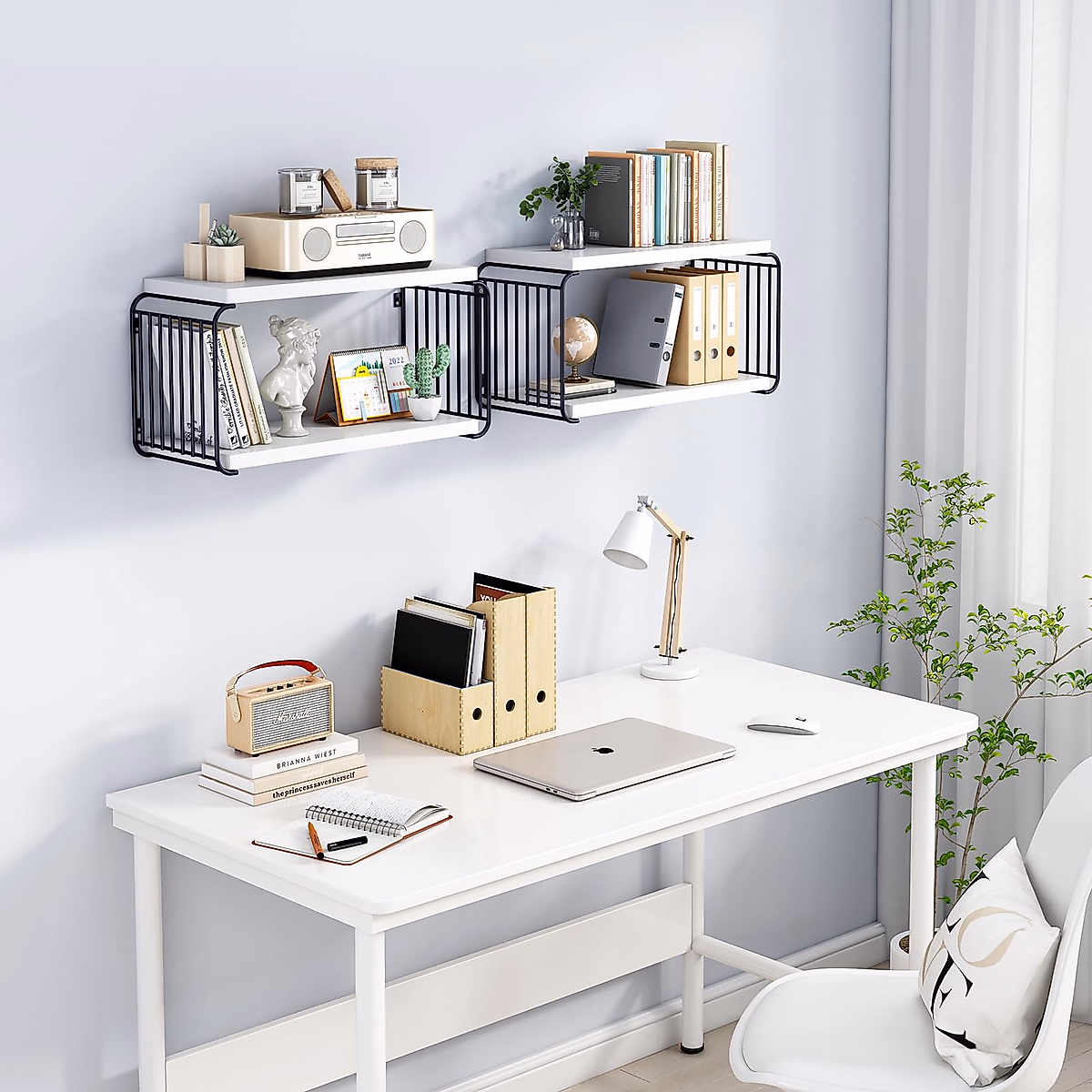 MXCSE Floating Nightstand Shelves – Modern Night Stand for Bedroom, Floating Nightstand, Durable Floating Shelf for Books, Nightstand Bedside Table, Mid Century Wall Shelves Nightstand (1, White)