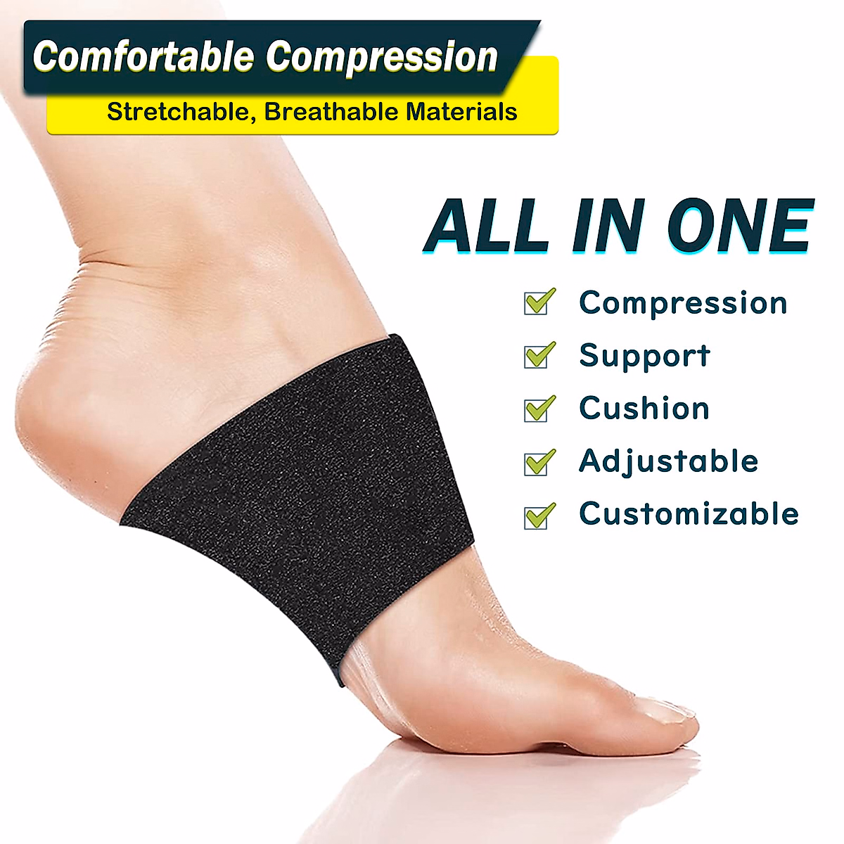 Plantar Fasciitis Pain Arch Support Sleeves Brace【Updated Version】 Adjustable Compression Arch Inserts, Orthotic Inserts Support for Flat Feet, Fallen Arches, High Arch, Heel Pain, Women and Men (Arch Support Pads, M 8.5-12 / W 10-13)