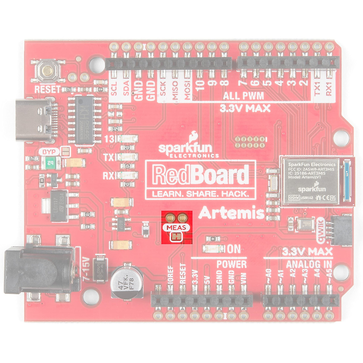 SparkFun RedBoard Artemis Machine Learning Development Board Includes BLE One megabyte of Flash USB-C connector Qwiic I2C MEMS microphone Compatible with Arduino IDE Run TenserFlow models R3 footprint