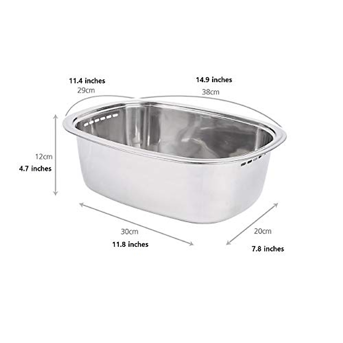 Characin Stainless Steel Dishpan Basin Dish Washing Bowl Bucket Basket Portable Tub Rack (Rounded Rectangle)
