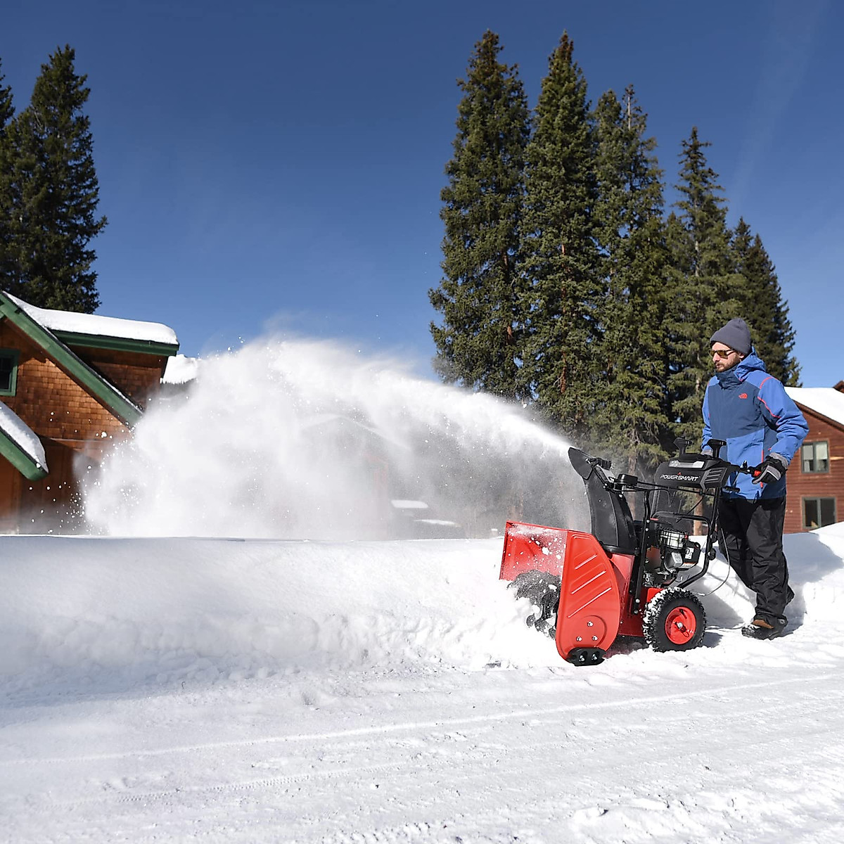 PowerSmart 26 Inch Snow Blower Gas Powered, 2-Stage 208cc B&S Engine with Electric Start, Led Light, Hand Warmer, Self Propelled BS26