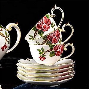 DNATS 15pc Set, Flower Embossed Porcelain Coffee Pot Cup Set, Dish Crown Design Dish, Palace Cup Set, Vintage Tea Party