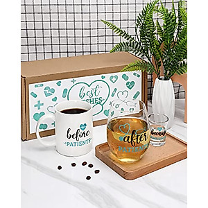 Before Patients After Patients Set Nurses Gifts 11 oz Coffee Mug 18 oz Stemless Wine Glass 2 oz Shot Glass, for Doctors Hygienists Dentist Physician Graduation Birthday Christmas Gift Idea