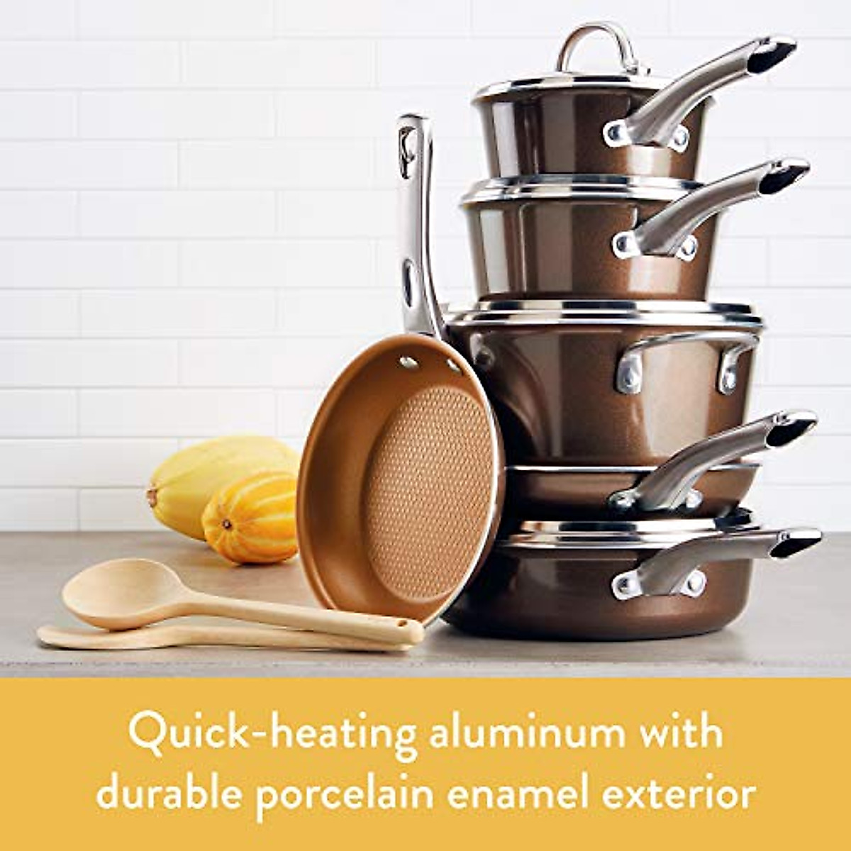 Ayesha Curry Home Collection Nonstick Square Grill Pan / Griddle Pan - 11.25 Inch, Brown Sugar