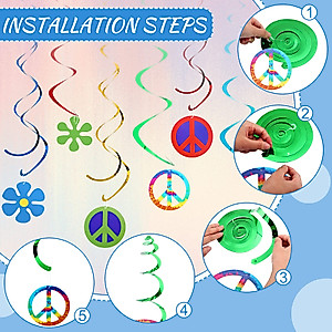 32 Pcs Tie Dye Groovy 60's Party Decorations Hippie Party Supplies Tablecloth Backdrop Include Foil Swirl Decorations Tie Dye Tablecloth and Peace Sign Hippie Backdrop Retro Party Birthday Decorations