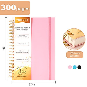 Yoment Spiral Notebook Journal 300 Pages Large Spiral Notebook B5 (7.3"x10") College Ruled Journals for Women Men Thick Spiral Bound Journal for Writing Work School, Pink