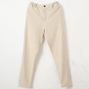 LZJN Men's Linen Slim-Fit Casual Pants LeisureTrousers Back Elastic Waistband with Pockets (Beige, XL)