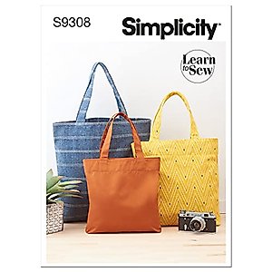 Simplicity Unlined Tote Bag Packet, Code 9308 Sewing Pattern, One Size, White