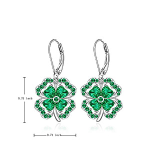 Shamrock Earrings St Patrick’s Day Earrings Four Leaf Clover Earrings for Women Sterling Silver Lucky Dangle Drop Green Clover Irish Celtic Gifts