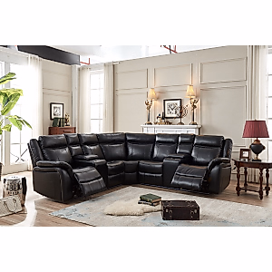 Power Reclining Sectional Sofa Set Faux Leather Recliner Couch with LED Lights/USB Port/Console Storage/Cup Holders Home Theater Sectional Sofa