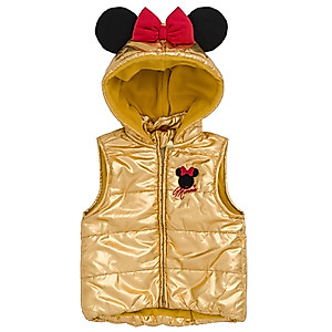 Disney Minnie Mouse Infant Baby Girls Zip Up Vest Puffer T-Shirt and Leggings 3 Piece Outfit Set Red/Yellow 18 Months