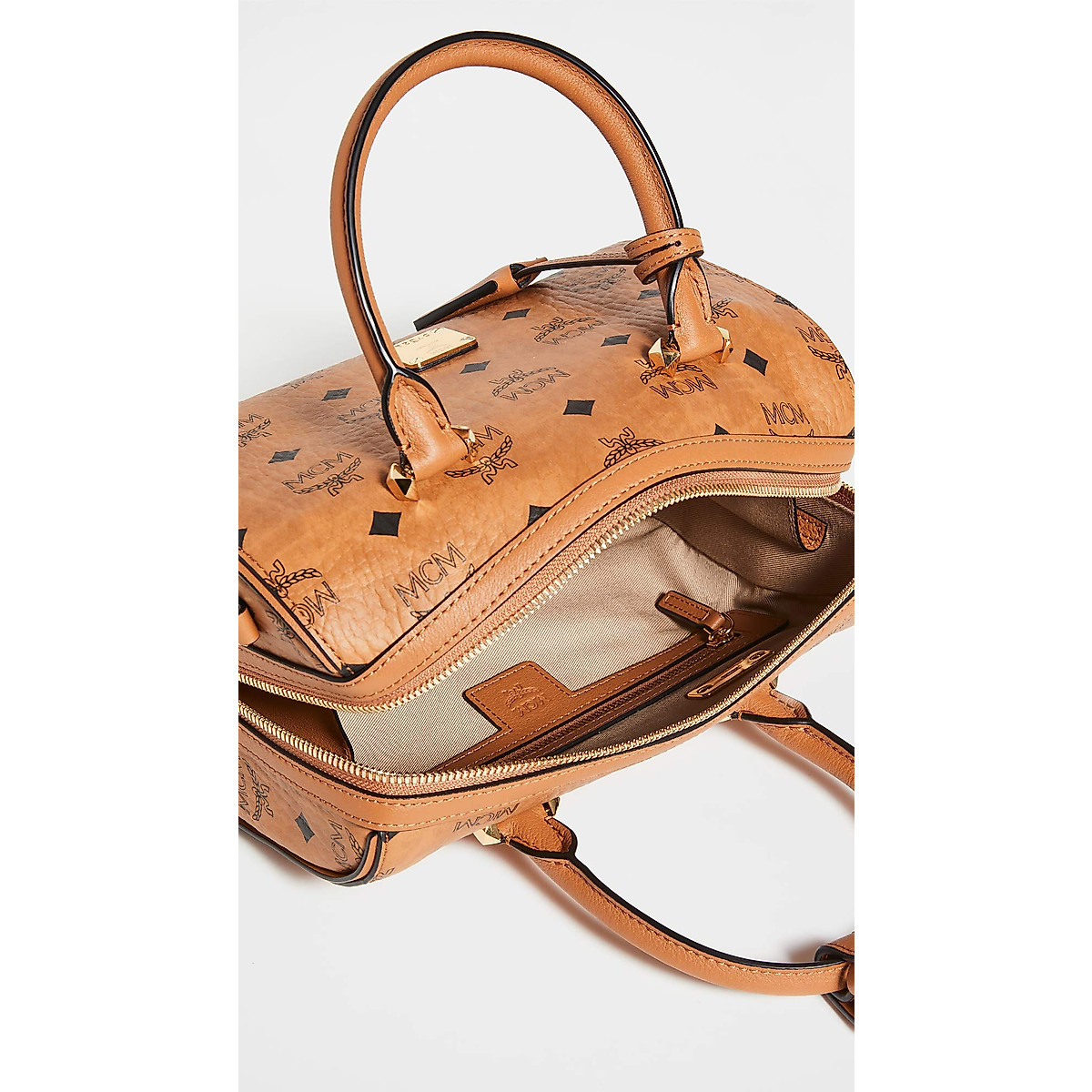 MCM Women's Essential Visetos Original Boston 23 Bag, Cognac, Brown, Tan, Print, One Size