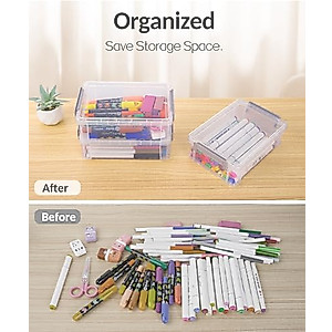 Sooez 6 Pack Extra Large Plastic Pencil Boxes, Clear Pencil Boxes for School Bulk, Plastic Pencil Case Crayon Boxes, Stackable Plastic Storage Containers, Storage Box, School Supply Box…