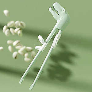 Training Chopsticks - Cute Beginner Chopsticks - Children's Cutlery and Learning Utensils With attachable Trainer - Encourage Fine Motor Skills and Healthy Eating Habits - Green Dinosaur