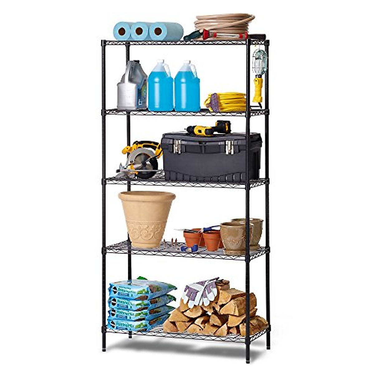 Home Storage Space HSS 5 Tier Wire Shelving Rack, Black, 16" Dx36 Wx72 H