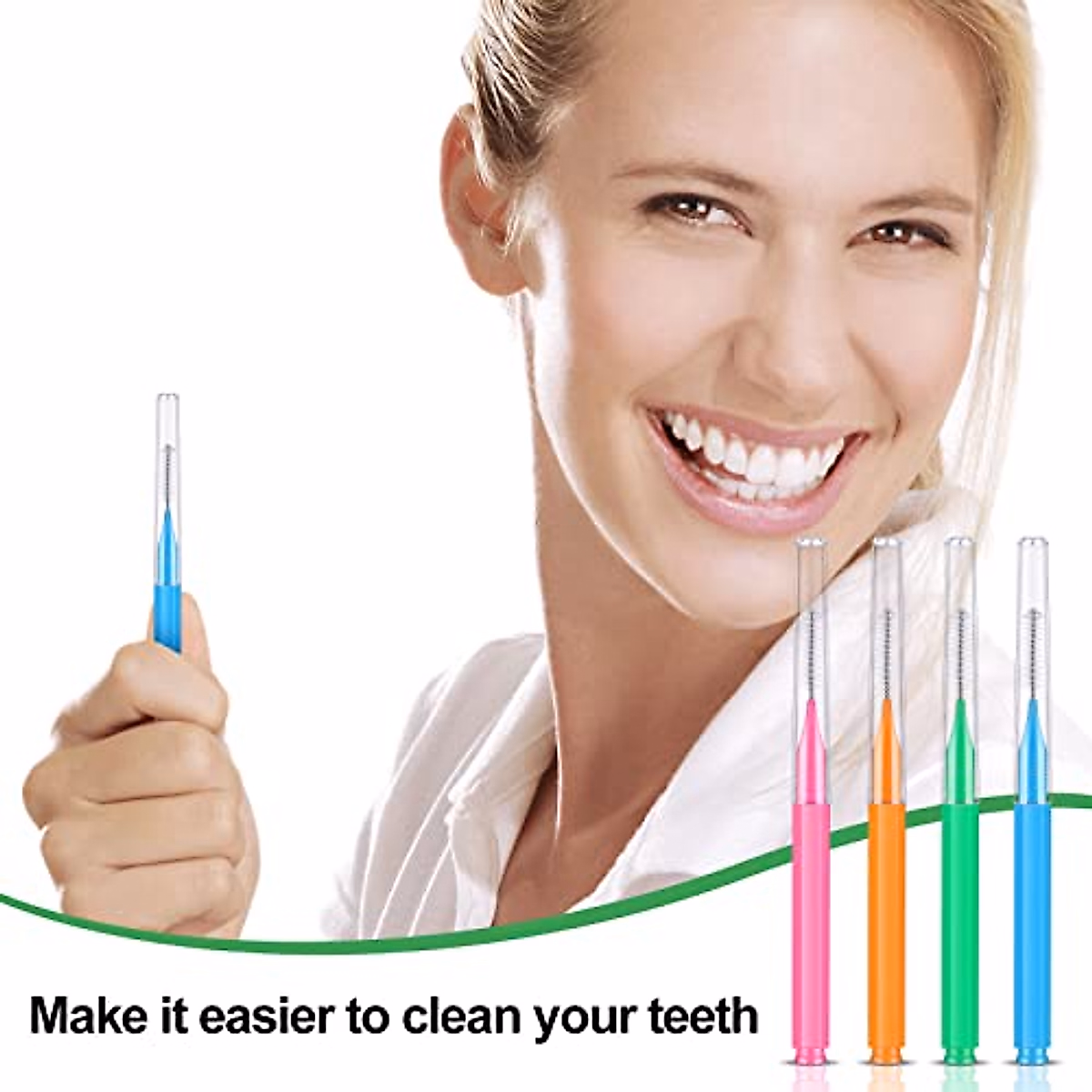 Nuogo 500 Pieces Braces Brush Interdental Cleaner Floss Heads Dental Teeth Cleaning Tools with Soft Bristles Oral Hygiene Flosser Toothpick Cleaners Kit, 4 Colors