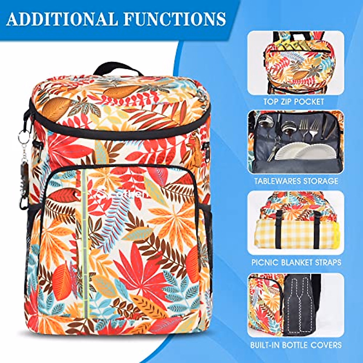 Scothen Cooler Backpack with 12 Ice Packs - Keeps 54 Cans Cold for Up to 24 Hours - Waterproof & Leak Proof Insulated Backpack Cooler -Lightweight Lunch Backpack for Men Women Beach Hiking Camping