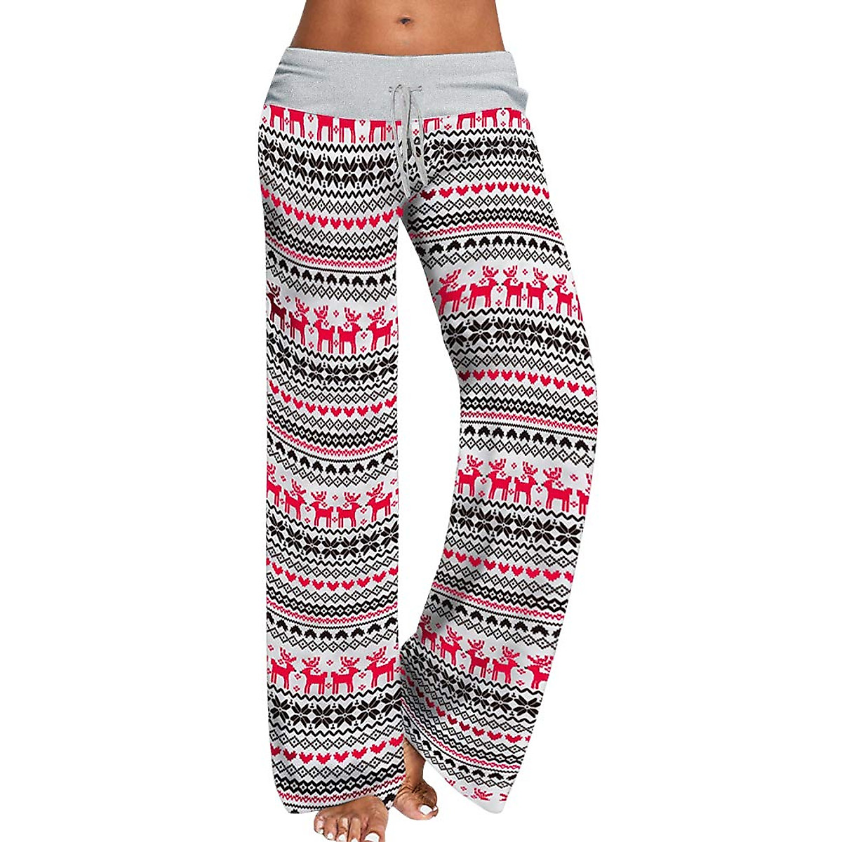 AMiERY Women's Christmas Pajamas Pants Sleep High Waisted Lounge Palazzo Pants Xmas Pajama Bottoms Pants Reindeer Medium